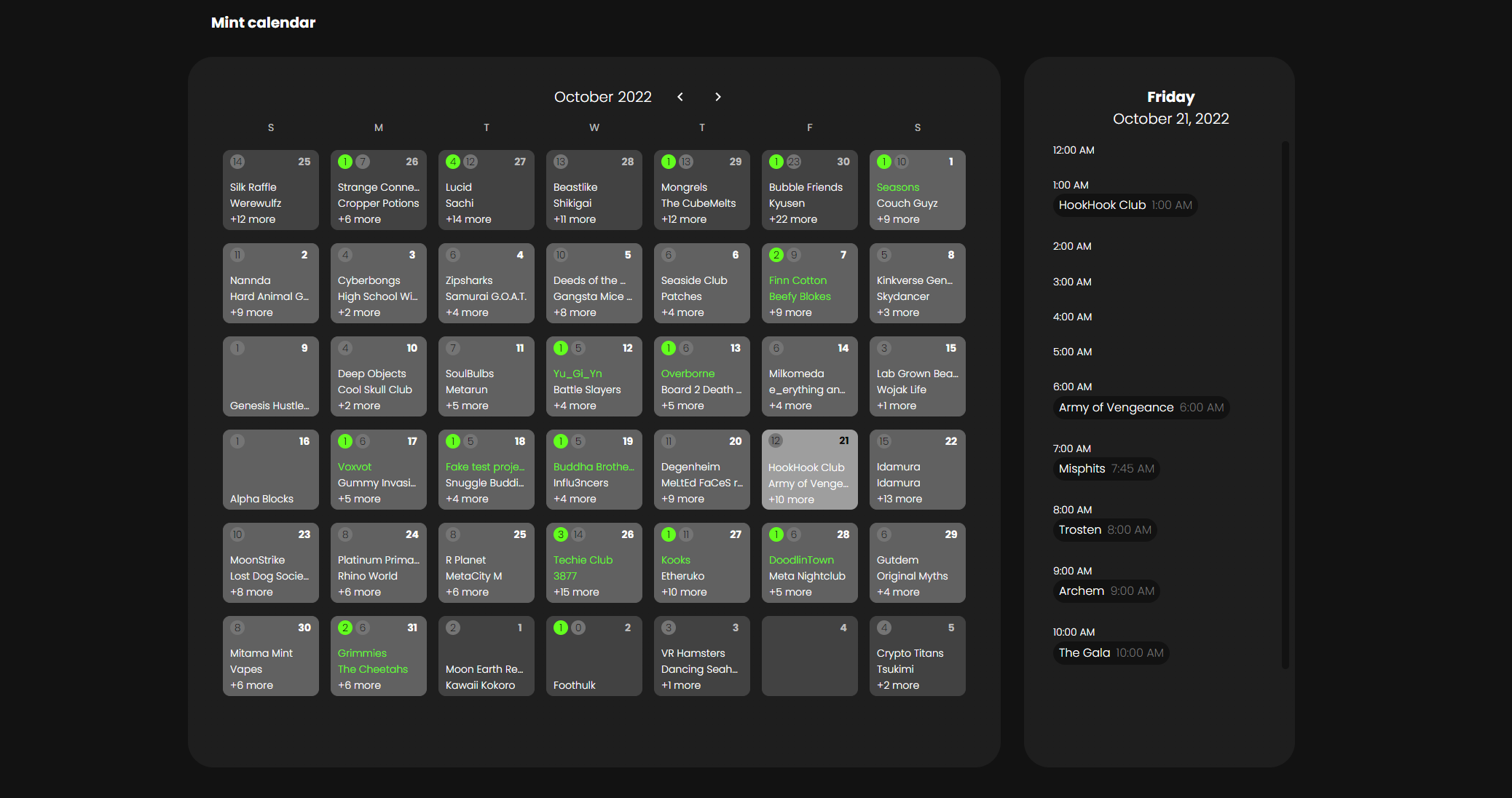 Mint calendar | Alphabot - Alpha Made Easy